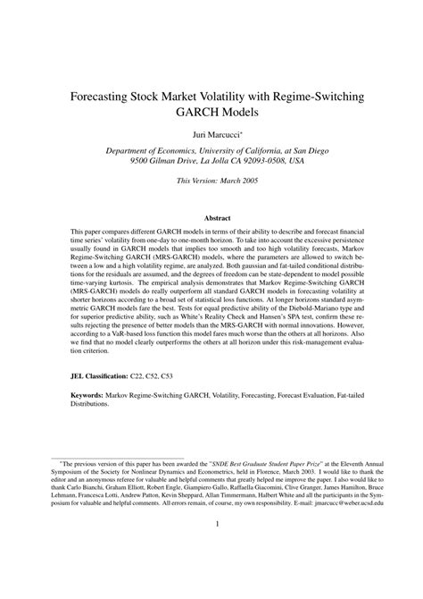 Pdf Forecasting Stock Market Volatility With Regime Switching Garch