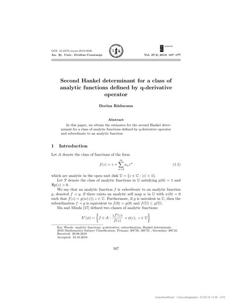 Pdf Second Hankel Determinant For A Class Of Analytic Functions