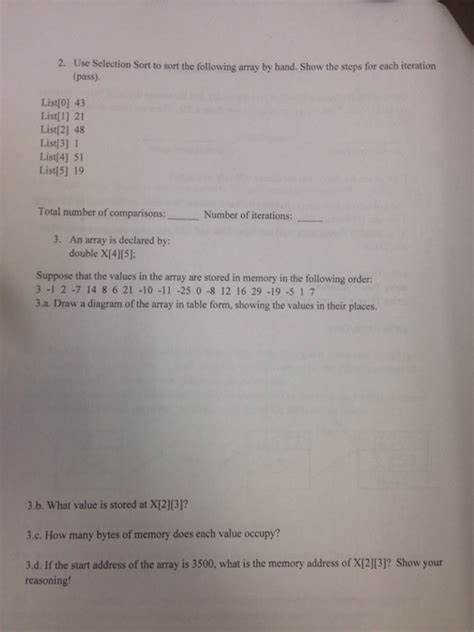 Solved Use Selection Son To Sort The Following Array By
