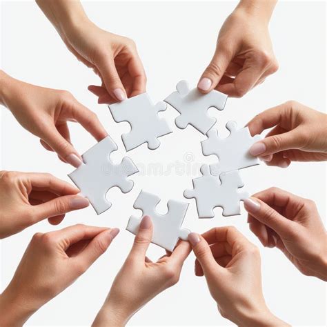 Hands In 3d Macro View Assembling Puzzle Pieces Symbolizing Cooperative Teamwork Stock Image