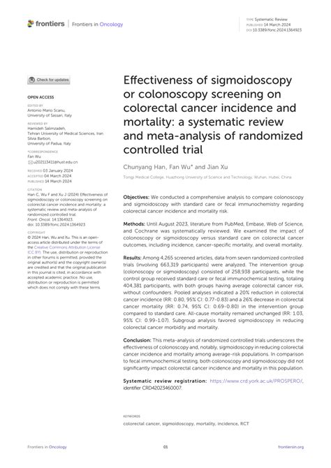 Pdf Effectiveness Of Sigmoidoscopy Or Colonoscopy Screening On Colorectal Cancer Incidence And
