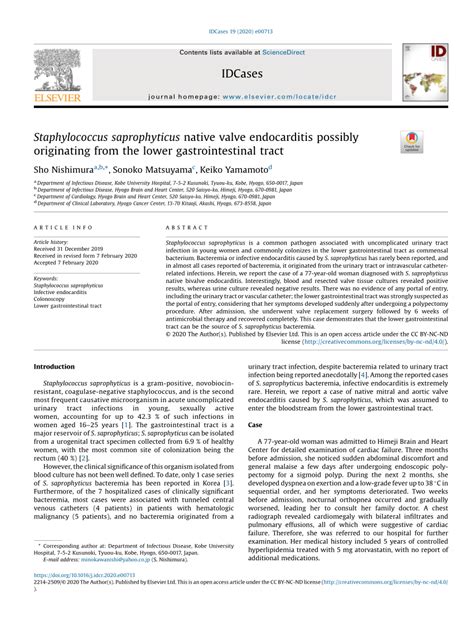 Pdf Staphylococcus Saprophyticus Native Valve Endocarditis Possibly Originating From The Lower