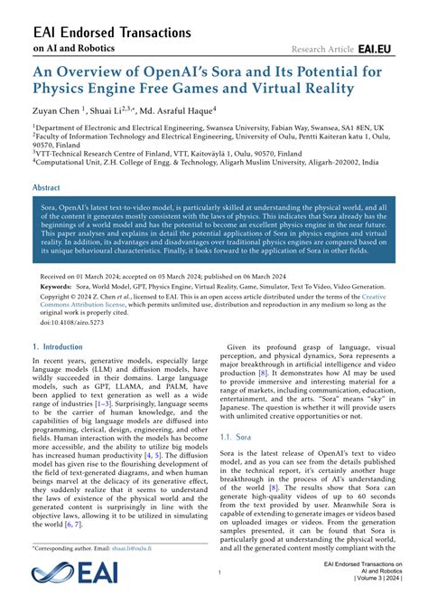 Pdf An Overview Of Openais Sora And Its Potential For Physics Engine Free Games And Virtual