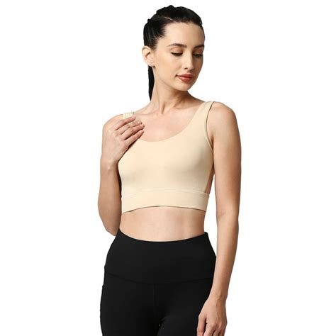 Buy Soie Medium Impact Non Padded Non Wired Long Line Sports Bra Nude