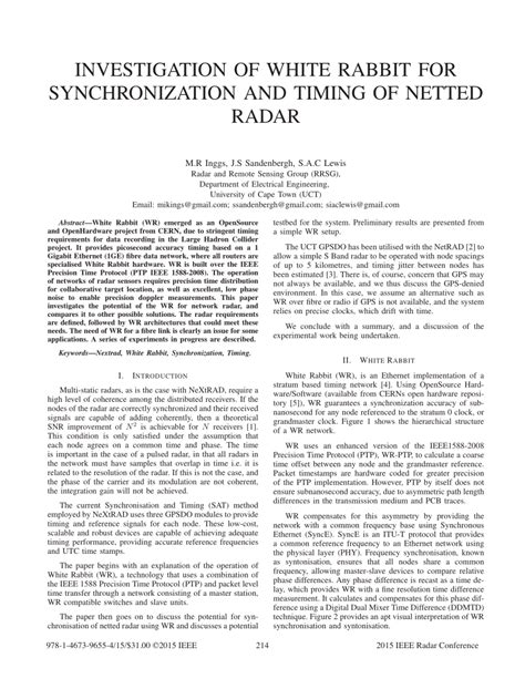 Pdf Investigation Of White Rabbit For Synchronization And Timing Of Netted Radar
