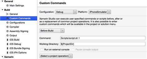 ios how to check build configurations on prebuild event in xamarin