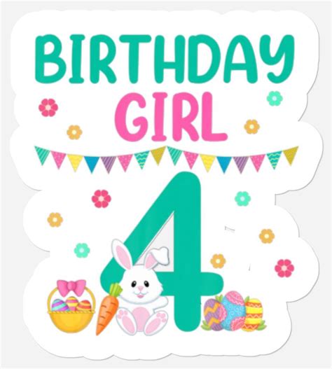 Bunny Birthday Party Rabbit Is 4 Year Old Easter B Stickers Sold By