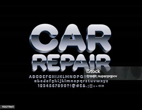 벡터 비즈니스 배너 자동차 수리 크롬 알파벳 문자 숫자 및 기호 3차원 형태에 대한 스톡 벡터 아트 및 기타 이미지 3차원 형태 강철 교통수단 Istock