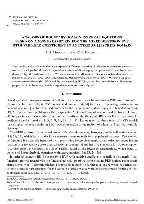 Pdf Analysis Of Boundary Domain Integral Equations Based On A New Parametrix For The Mixed