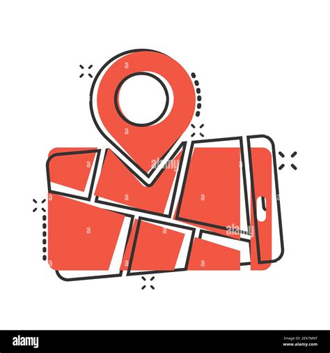 Smartphone Map Icon In Comic Style Mobile Phone Gps Navigation Cartoon Vector Illustration On