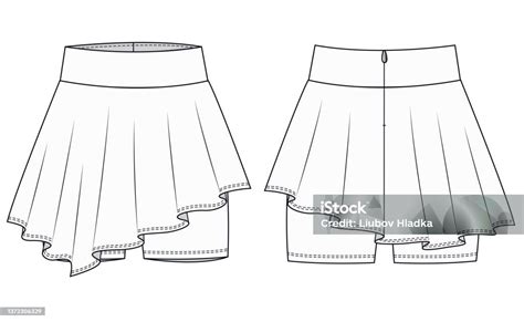 여자 스포츠 반바지와 스커트 패션 플랫 스케치 템플릿 여성 액티브 웨어 쇼츠와 스커트 테크니컬 패션 일러스트 테니스 스포츠웨어
