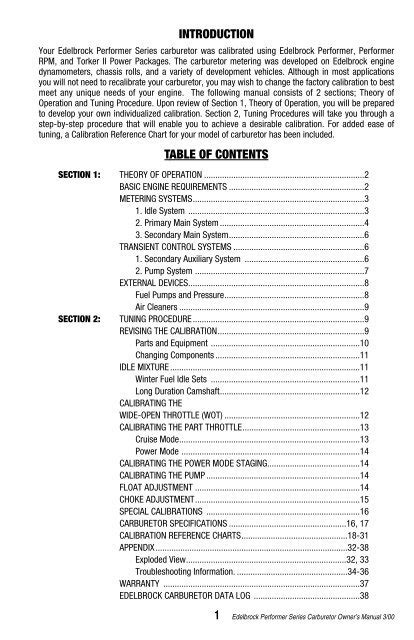 Edelbrock 1406 Calibration Chart Keski