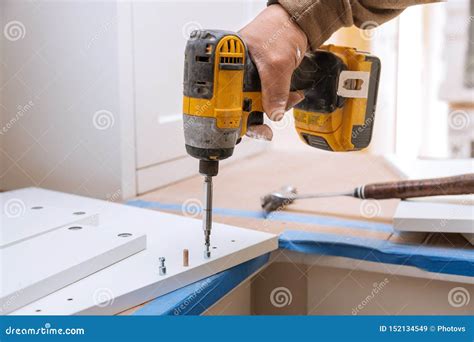 Hinge Drawers Assembly On Assembling Flat Pack Furniture Stock Image