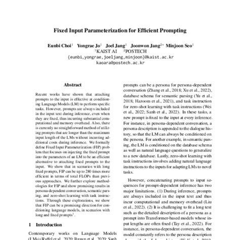 Fixed Input Parameterization For Efficient Prompting Acl Anthology