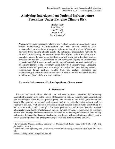 Pdf Analyzing Interdependent National Infrastructure Provisions Under Extreme Climate Risk