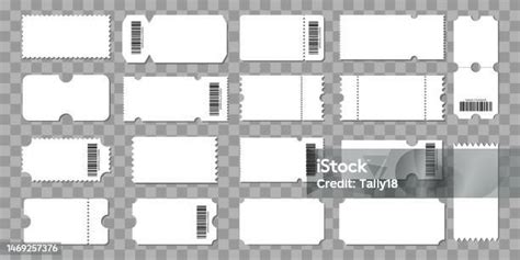 빈 쿠폰 템플릿 빈 티켓 템플릿입니다 빈 티켓 카드 아이콘 쿠폰 카드 티켓 상품권 또는 인증서 투명한 배경에 바코드가 있는 쿠폰 세트 Qr코드에 대한 스톡 벡터 아트 및