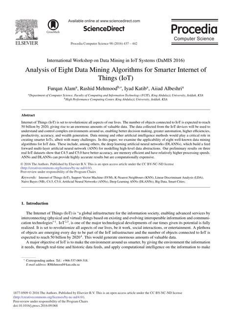 Pdf Analysis Of Eight Data Mining Algorithms For Smarter Internet Of