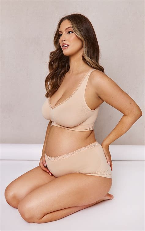 Maternity Nude Lace Trim Seamless Bra Maternity Prettylittlething Usa
