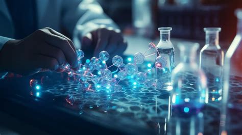 Premium Photo Scientist Analyzing Futuristic Digital DNA Structure In A Laboratory With Glassware