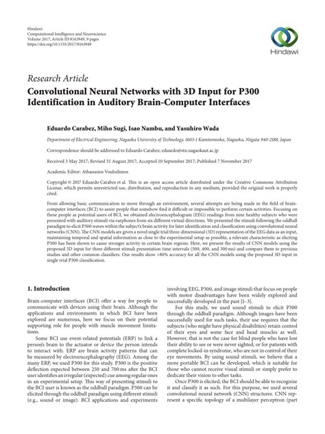 Pdf Convolutional Neural Networks With 3d Input For P300