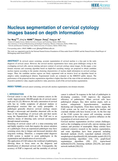 Pdf Nucleus Segmentation Of Cervical Cytology Images Based On Depth Information