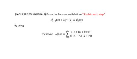 solved laguerre polynomials prove the recurrence relations