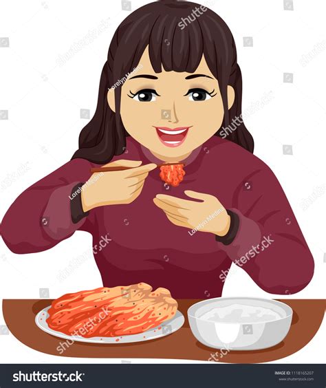 Illustration Teenage Girl Holding Chopsticks Eating Stock Vector