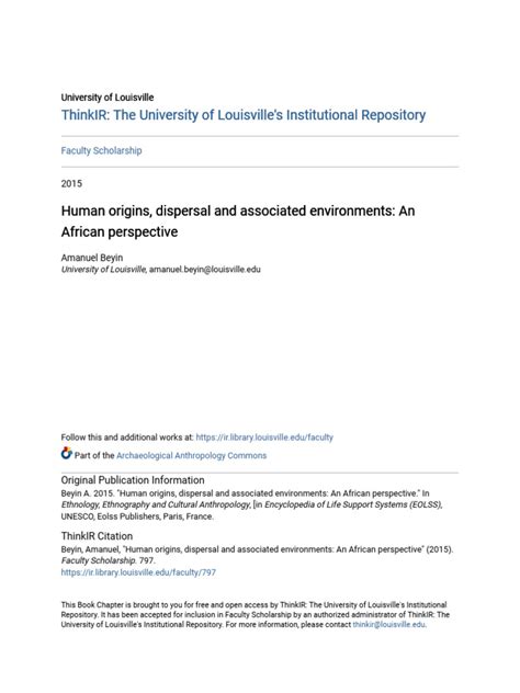 Human Origins Dispersal And Associated Environments An African Pdf