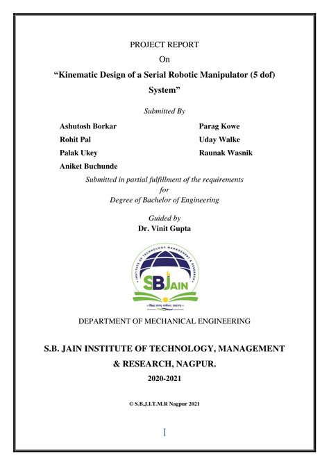 Pdf Kinematic Design Of A Serial Robotic Manipulator 5 Dof System