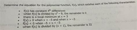 Solved Determine The Equation For The Polynomial Function Chegg