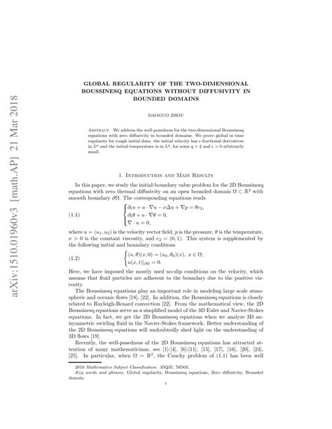 Pdf Global Regularity For The Two Dimensional Boussinesq Equations