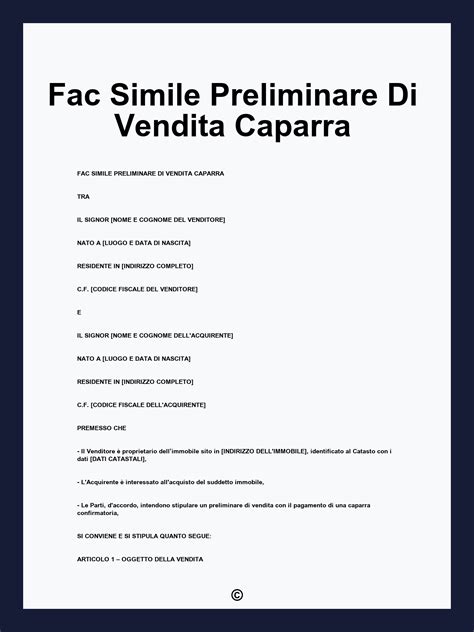 Fac Simile Preliminare Di Vendita Caparra