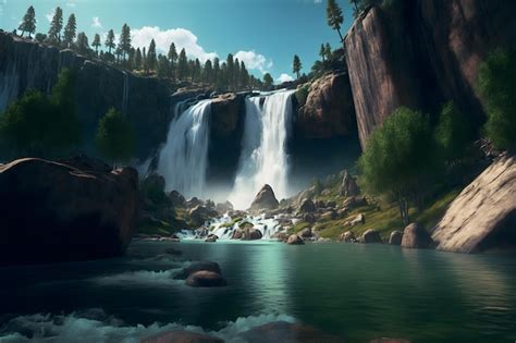 premium ai image beautiful landscape with big waterfall in sunny