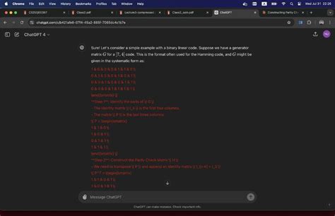 Test Knowledge About Algebraic Error Correcting Codes From Gpt44o And Fei Michael Wang