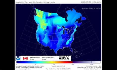 New Experimental Us Canada 1d Geoelectric Field Map Noaa Nws Space Weather Prediction Center