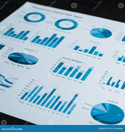 a document featuring various data visualizations including pie charts bar graphs royalty free