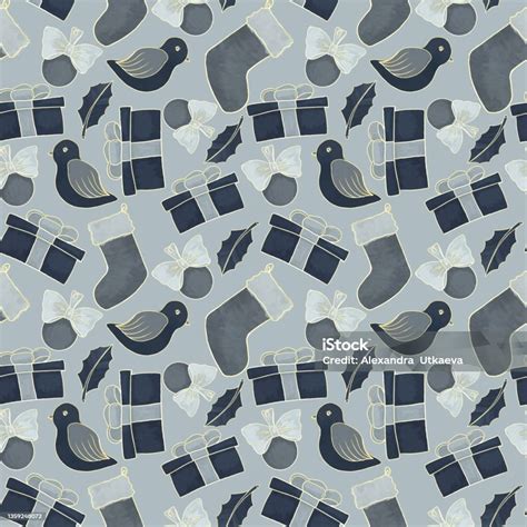 새와 선물의 귀여운 간단한 일러스트와 장식 원활한 패턴은 새로운 예의 주제에 0명에 대한 스톡 벡터 아트 및 기타 이미지 0명 개념 귀여운 Istock