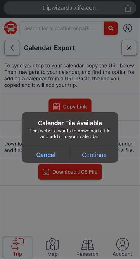 Exporting Trips To Calendar Rv Life Resources And Support