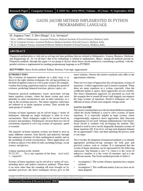 Gaussjacobimethodimplementedinpythonprogramm Pdf Numerical