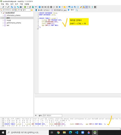 [db] [heidisql] 데이터베이스 생성 삭제 테이블 생성 내용 입력 주석 Crud명령어