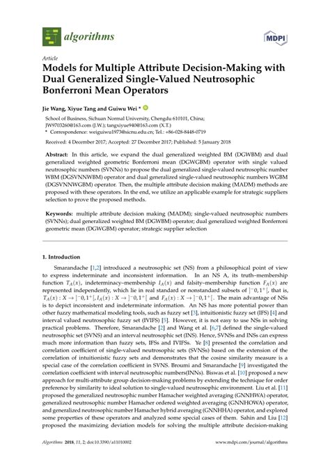 Pdf Models For Multiple Attribute Decision Making With Dual