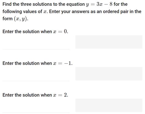 Solved Find The Three Solutions To The Equation Y3x 8 ﻿for