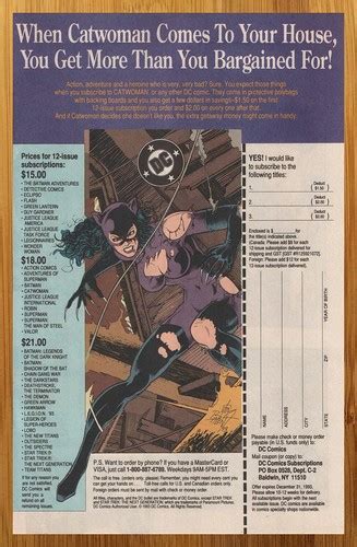 1993 Dc Comics Subscription Vintage Print Adposter Catwoman Promo Wall