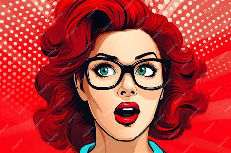 Comic Pretty Girl With Gasses On Halftone Background Premium Ai