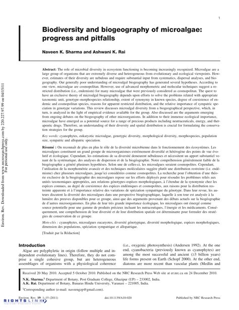 Pdf Biodiversity And Biogeography Of Microalgae Progress And Pitfalls