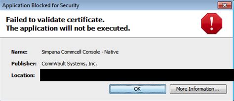 fix failed to validate certificate the application will not be executed