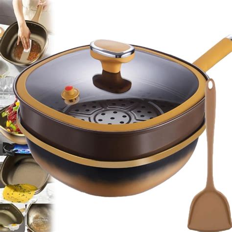12in Titanium Alloy Non Stick Pot With Lid Deep Wok Pan With Ceramic