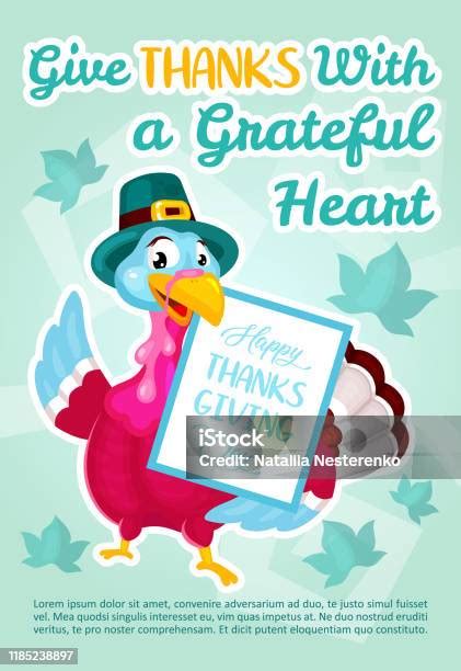 감사 심장 포스터 벡터 템플릿으로 감사를 드립니다 추수 감사절 칠면조입니다 브로셔 표지 소책자 페이지 컨셉 디자인과 평면 일러스트 광고 전단지 전단지 배너 레이아웃 아이디어