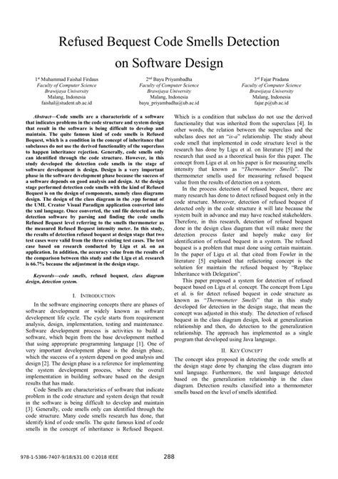 Pdf Refused Bequest Code Smells Detection On Software Design