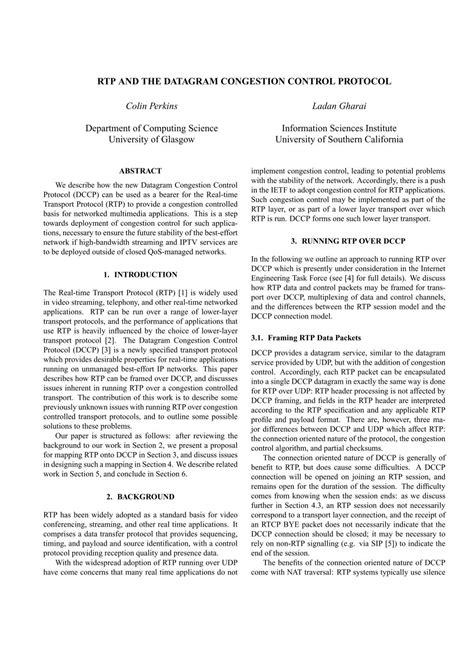 Rtp And The Datagram Congestion Control Protocol Colin Perkins